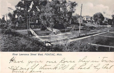 Pontiac Michigan Birds Eye View River Lawrence St West Postcard Copy | eBay
