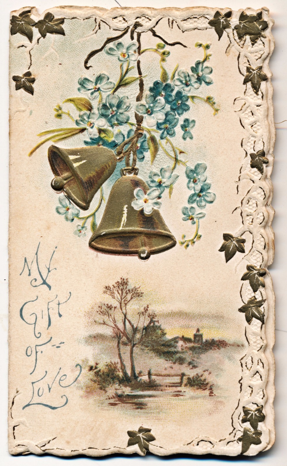 c1890-1899 Embossed, Die Cut Christmas Card To My Love Bells, Ivy ...