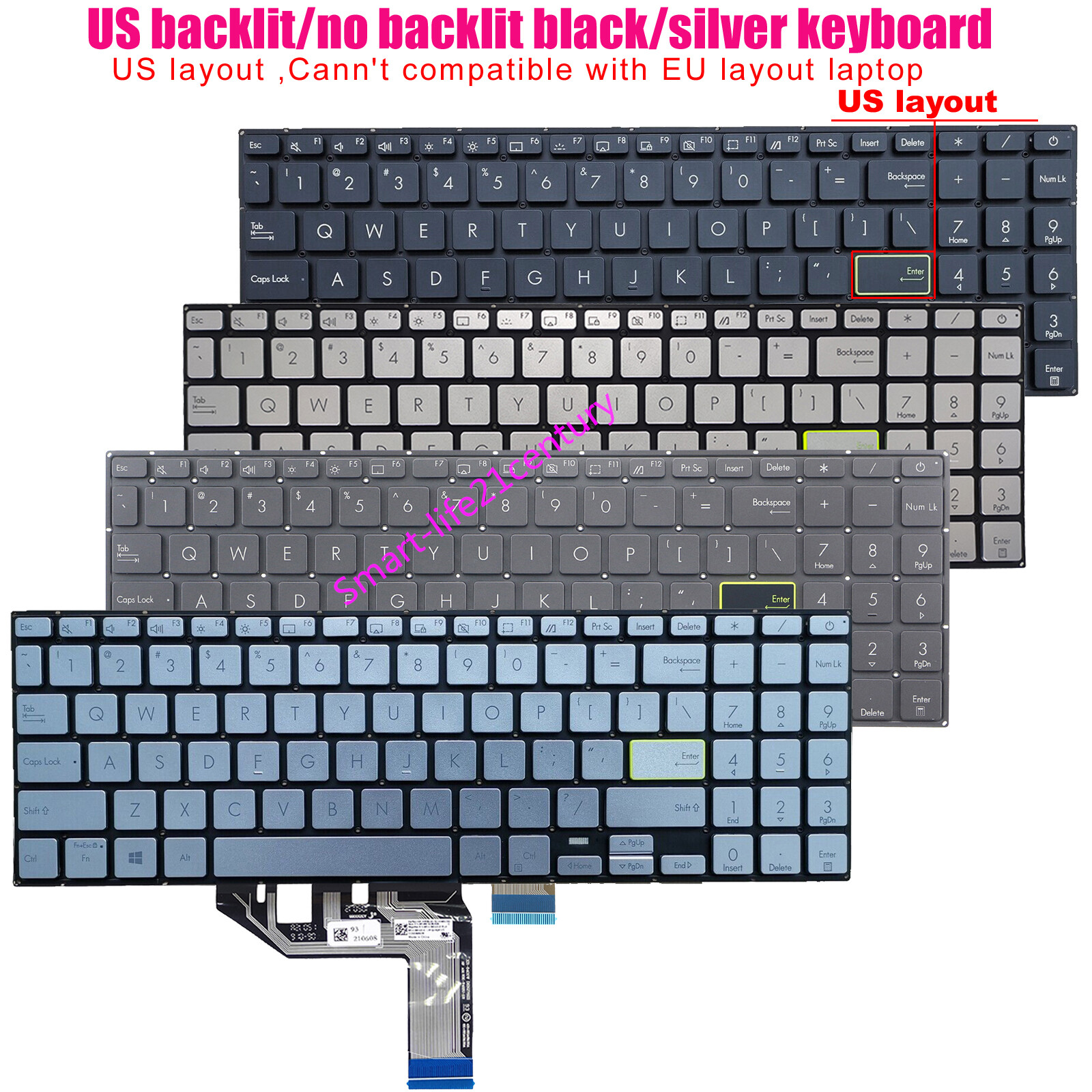 New US backlit/no backlit Keyboard For Asus X513 E510 K513 F513 M513 ...