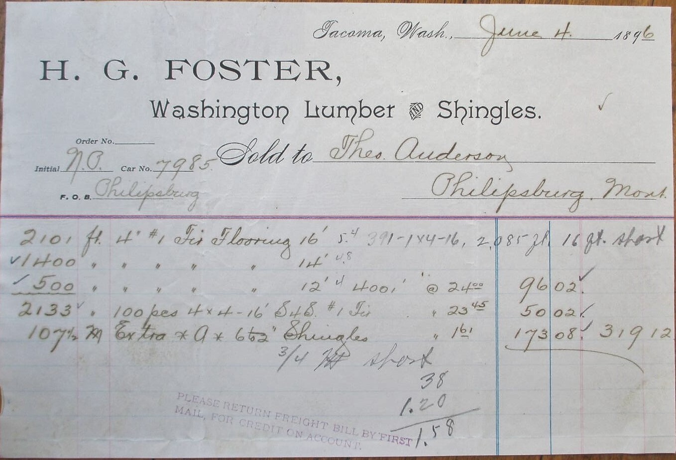 Tacoma, WA 1896 Letterhead, H. G. Foster Lumber Co. to Philipsburg, MT ...