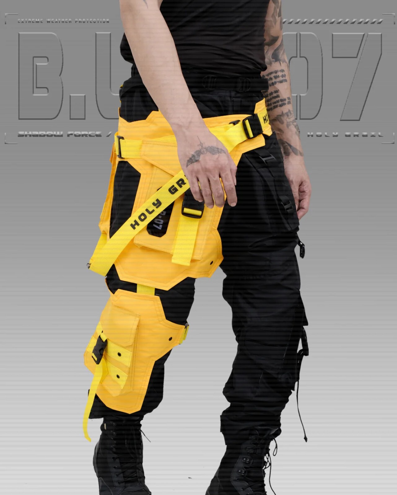 Men's Black Yellow Streetwear Techwear Heavy Cargo Trouser Pants B.L.P ...