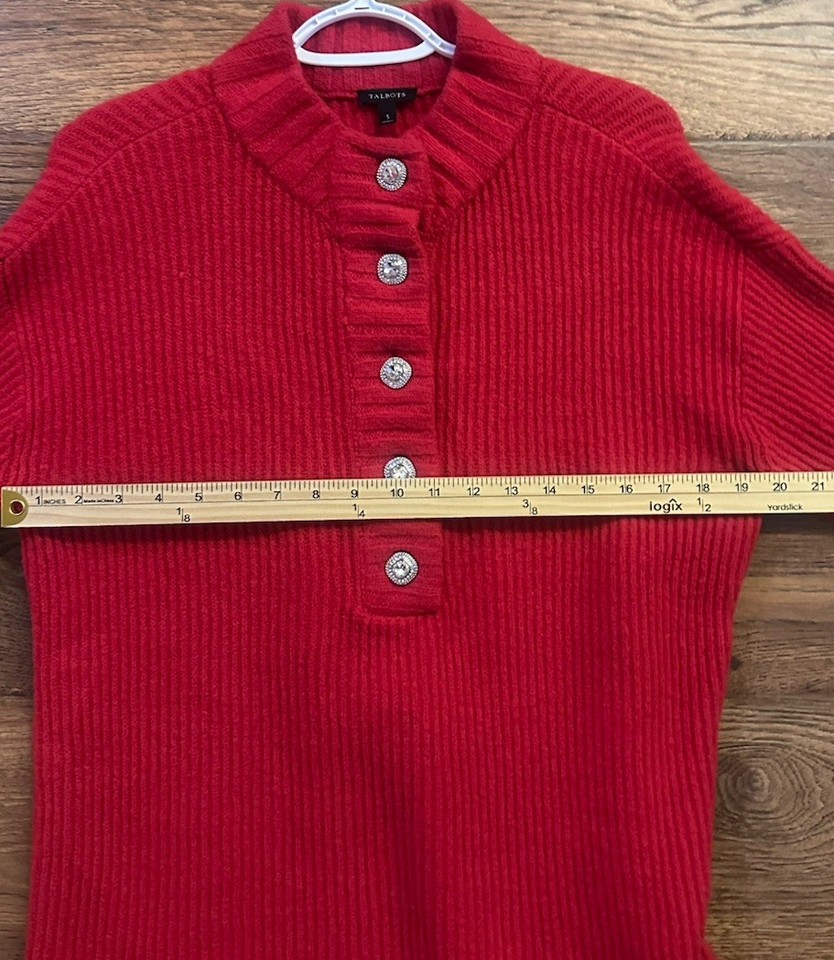 Talbots Red Jewel Button Henley Pullover Sweater Cotton Wool Blend ...