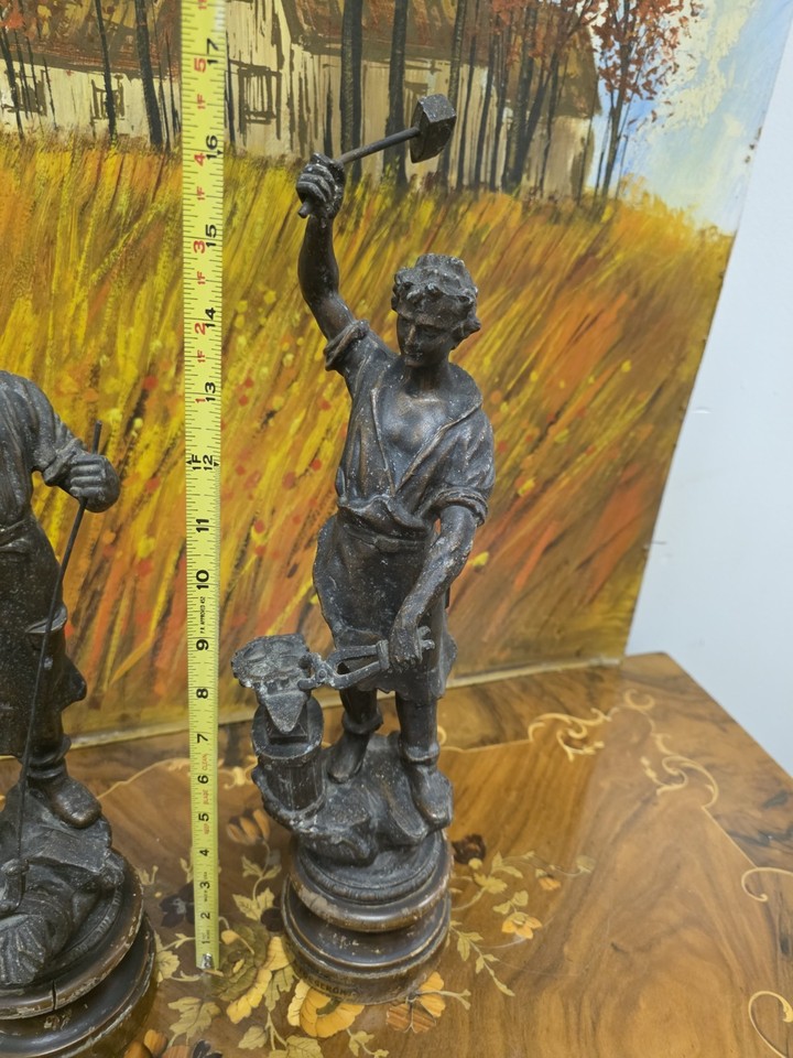 PAIR Vintage French Bronzed Spelter Le Forgeron & Le Mineur Sculptures ...