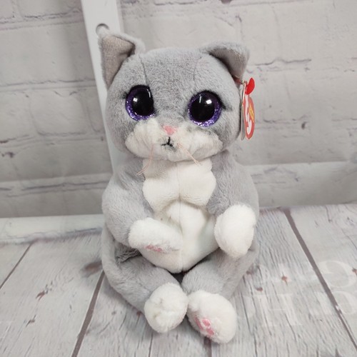 Ty Beanie Bellie Morgan Plush Grey Cat Grey white Glitter Purple Eyes 6 ...