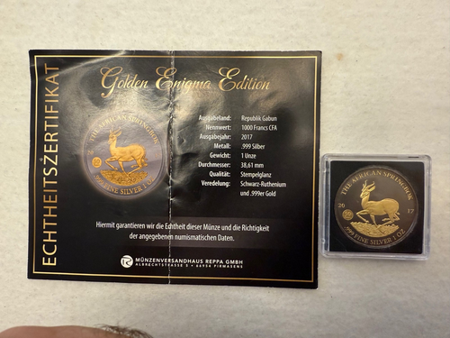 1 Silbermünze 1oz, 999 Silber, Golden Enigma, African Springbok, Silber ...