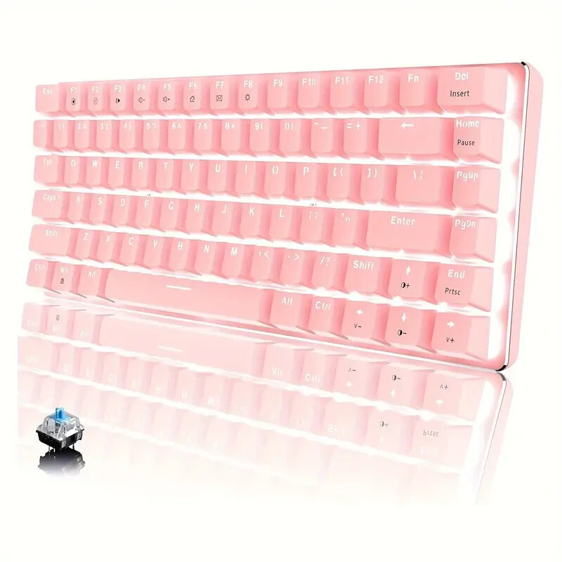 AJAZZ AK33 Pink Gaming Mechanical Keyboard Rainbow Backlit 82 Keys ...