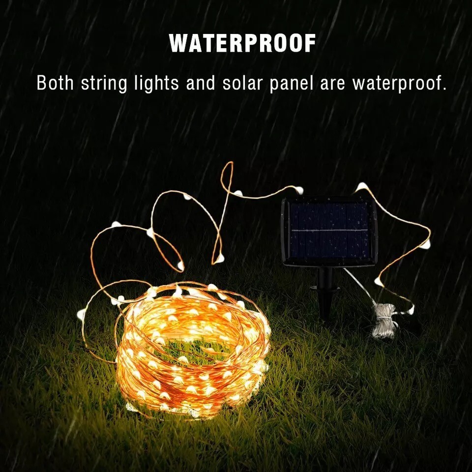100/200 LED Solar Fairy String Light Copper Wire Outdoor Waterproof ...
