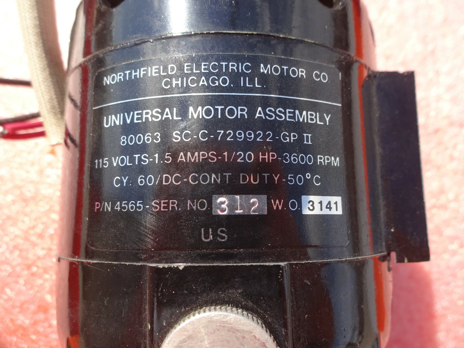 Vintage Northfiel Universal Motor Assembly 80063 SC-C-729922-GP II 115V ...
