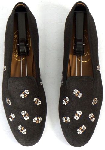 NEW! Women's $575 Stubbs & Wootton Black Linen "BEES!" Slippers Loafers ...