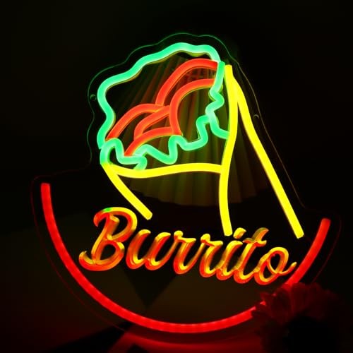 Burrito Neon Sign for Wall Decor, Dimmable LED Mexican Red & Yellow ...