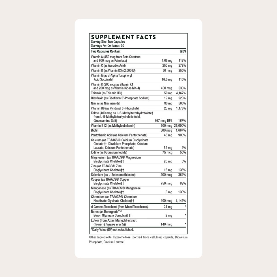 THORNE - Basic Nutrients 2/Day - Comprehensive Daily Multivitamin with ...