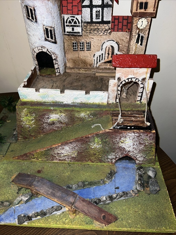 Hand made Wooden Castle Made Of Wood With Mini Medevil Figures Wooden ...