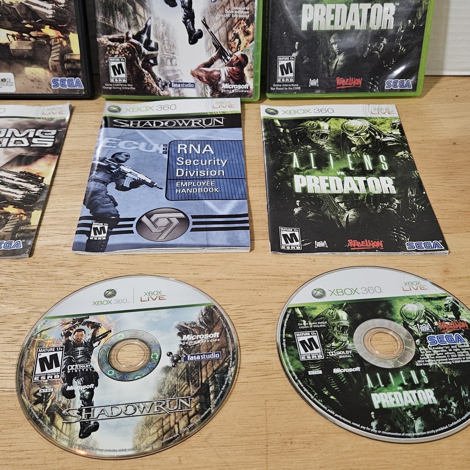 Lot XBOX 360 GAMES-Alien Predator/Resident Evil/Battlefield 3/Shadowrun ...