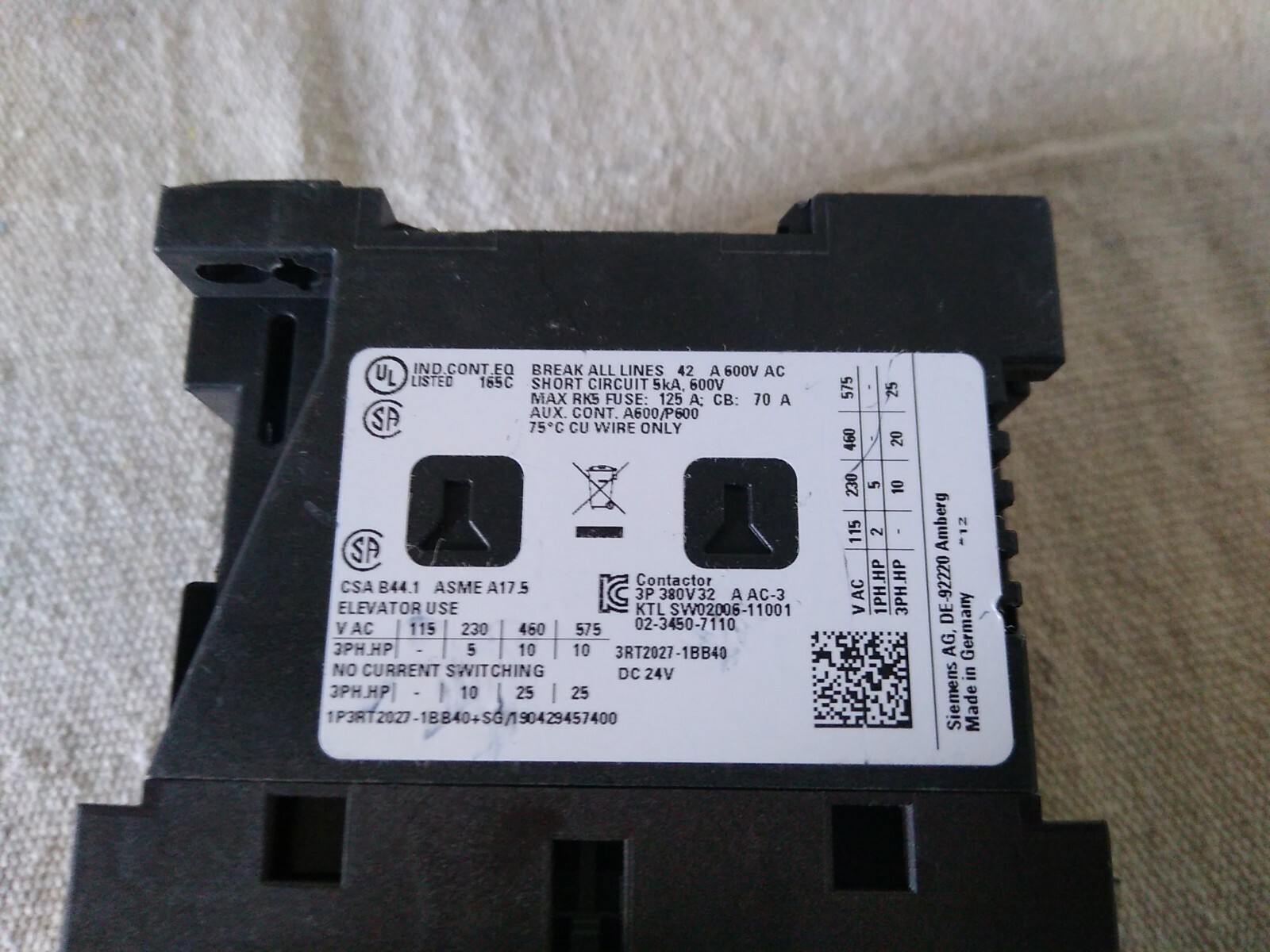 Siemens 3RT2027-1BB40 Sirius Power Contactor | eBay