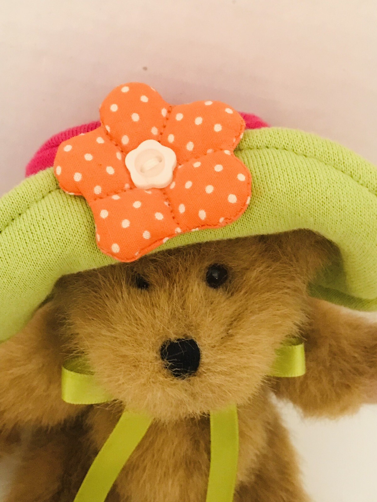 Boyds Bears "Lily Bear" 8" portant un chapeau disquette rose et vert ...