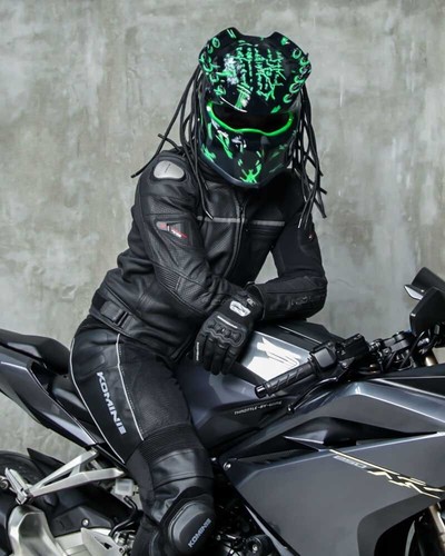 Predator Motorcycle Helmet Custom Full Face Green Spiked DOT Approved ...