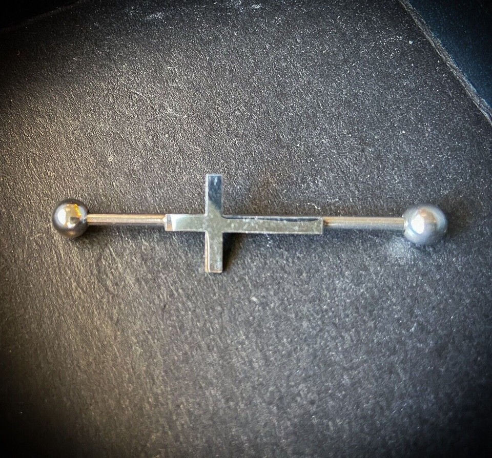 1pc Cross Style 14g Industrial Barbell Pierced Body Ear Piercing ...