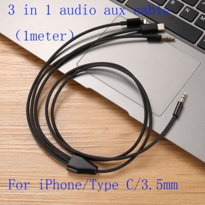 1M 3FT 3 in 1 Headset Audio Cord Car Stereo Aux Cable for iPhone/USB-C ...