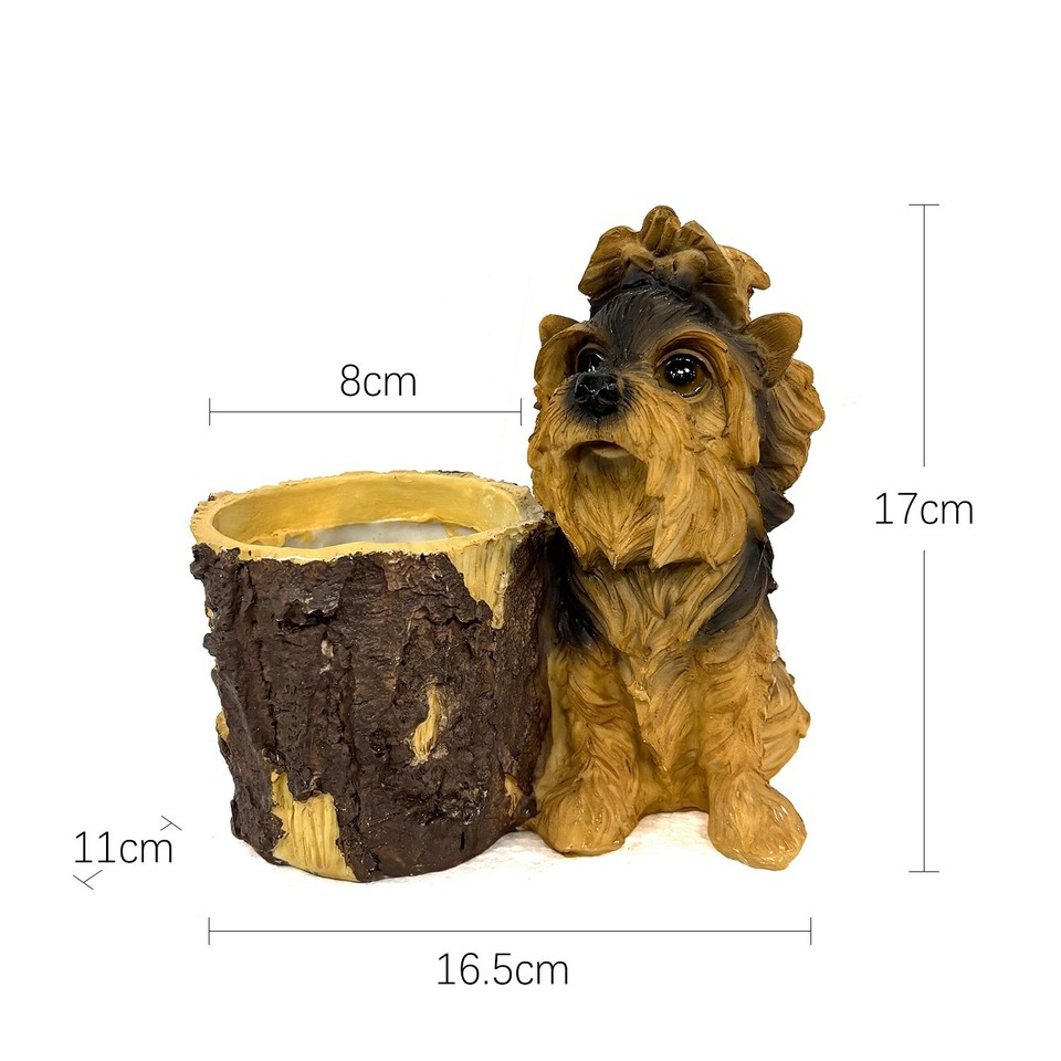 Yorkie Dog Resin Flower Pot Rustic Stump Style for Indoor Outdoor ...