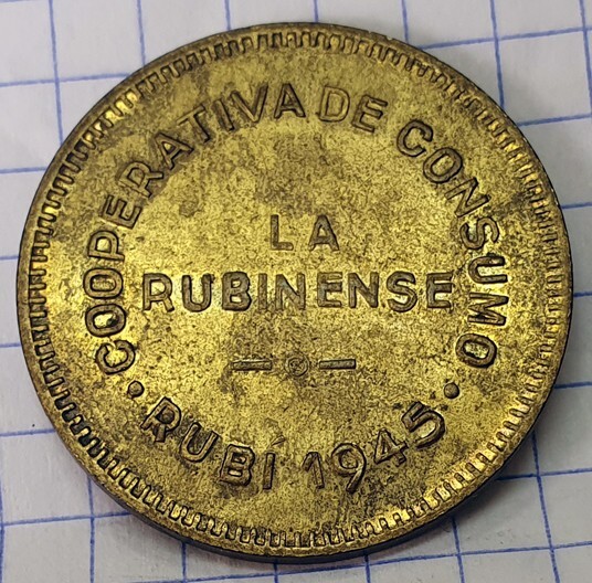 SPAIN *** RUBI *** 25 PESETAS *** 1945 *** BIG SCARCE TOKEN *** LUSTER ...