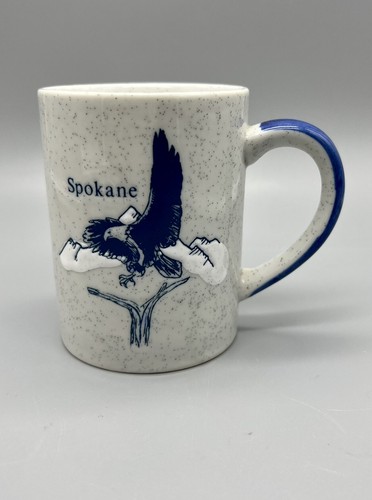 Vintage Otagiri Spokane Mug Embossed Eagle Blue Handle Speckled ...