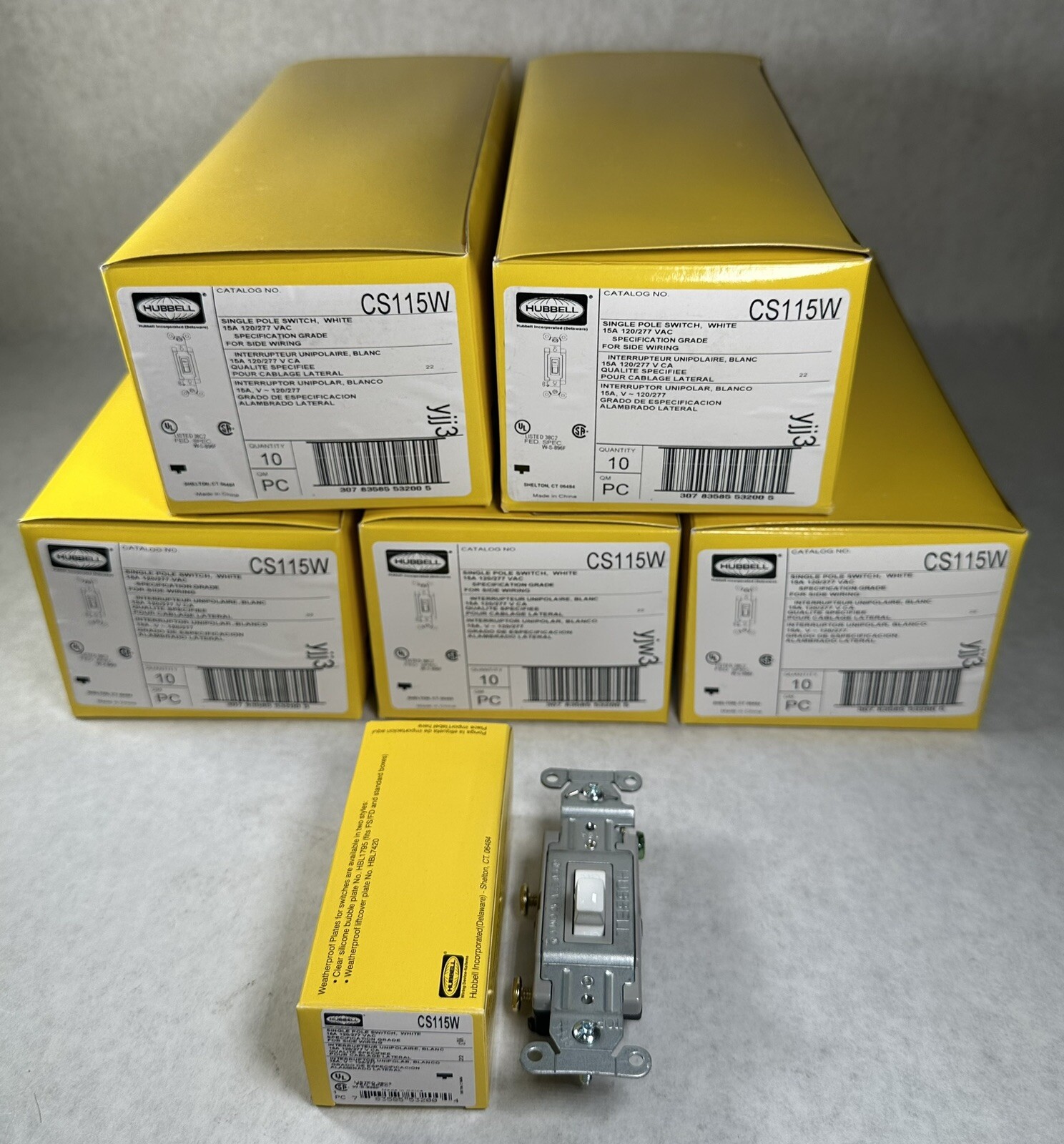 NEW (Lot of 50) Hubbell CS115W Single Pole Toggle Switch, 15A, 120/277V ...