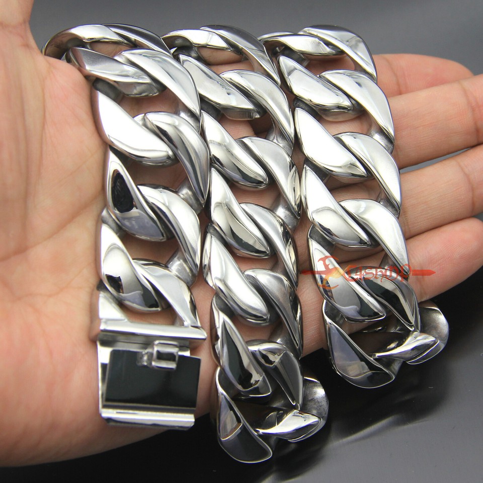Men's Thick Heavy Chain Stainless Steel Cuban Link Necklace Bracelet 20 ...