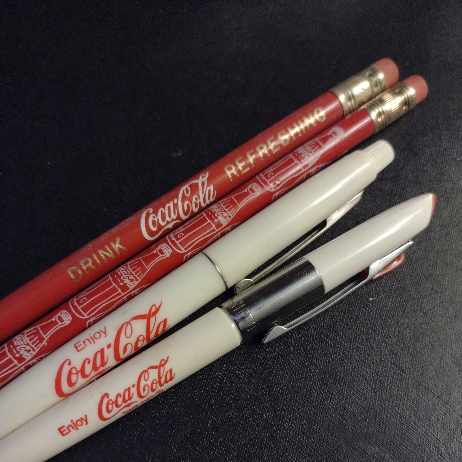 Lot of 4 Vintage Pens + Pencils Advertising Coca Cola Soda Pop white ...