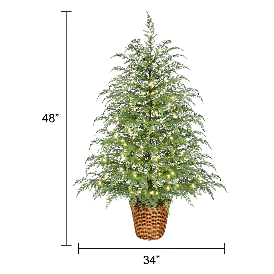 My Texas House 4-Foot Pre-Lit Green Cypress Artificial Christmas Potted ...