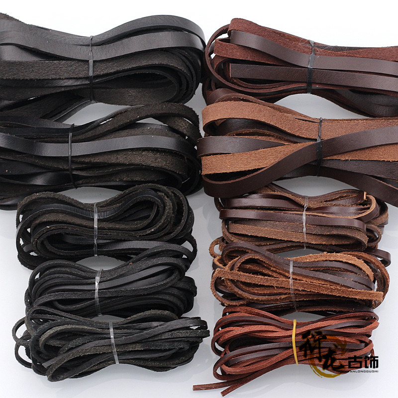 5M DIY Flat Real Genuine Leather Rope Cord Strap String First Layer ...