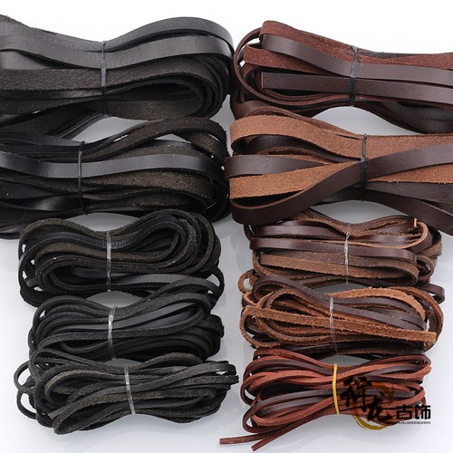 5M DIY Flat Real Genuine Leather Rope Cord Strap String First Layer ...