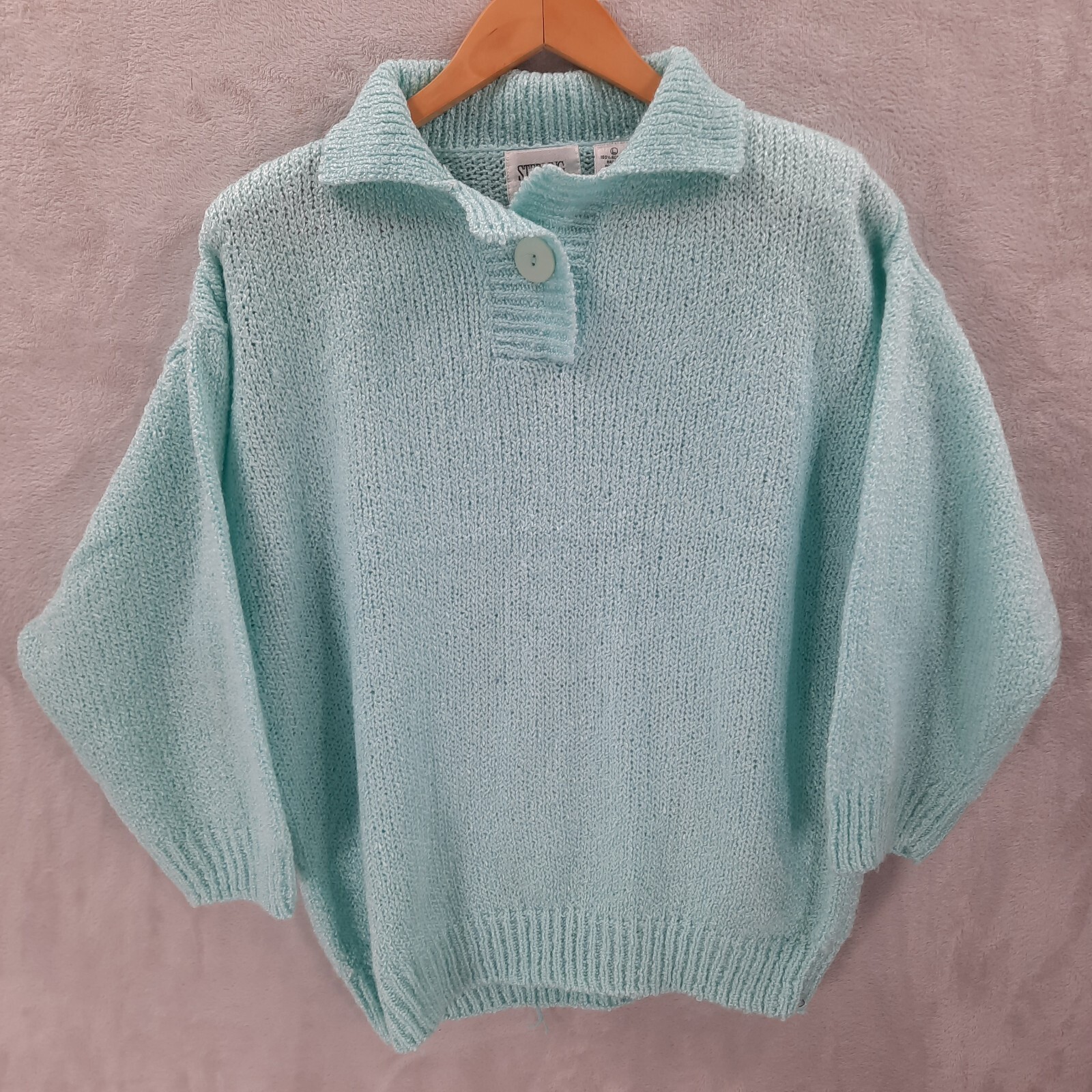 Vintage Robins Egg Blue 3/4 Sleeve Acrylic Collar Sweater Grandma Core ...