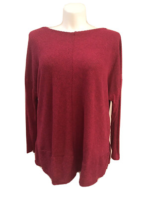 Db Sunday Women's Knit Top 3X Fuchsia Long Sleeve Side Slit Soft Comfy ...
