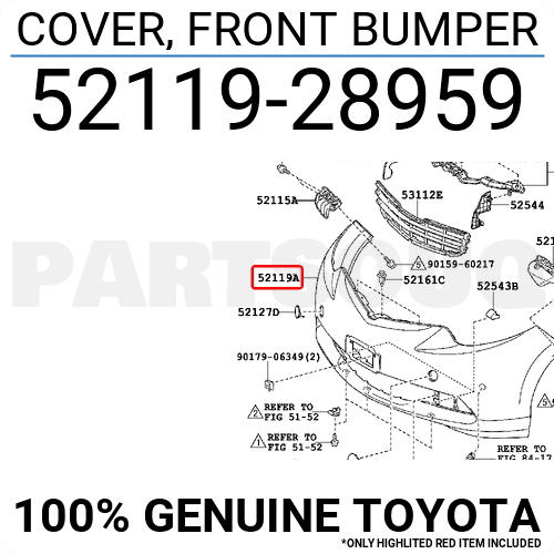 5211928959 Toyota Cover Front Bumper 52119-28959 Genuine OEM Part for ...