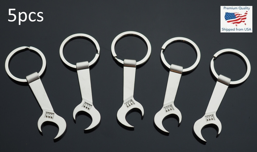 5 PCS - Adjustable Wrench Shape Keychain Smooth Silver Zinc Alloy ...