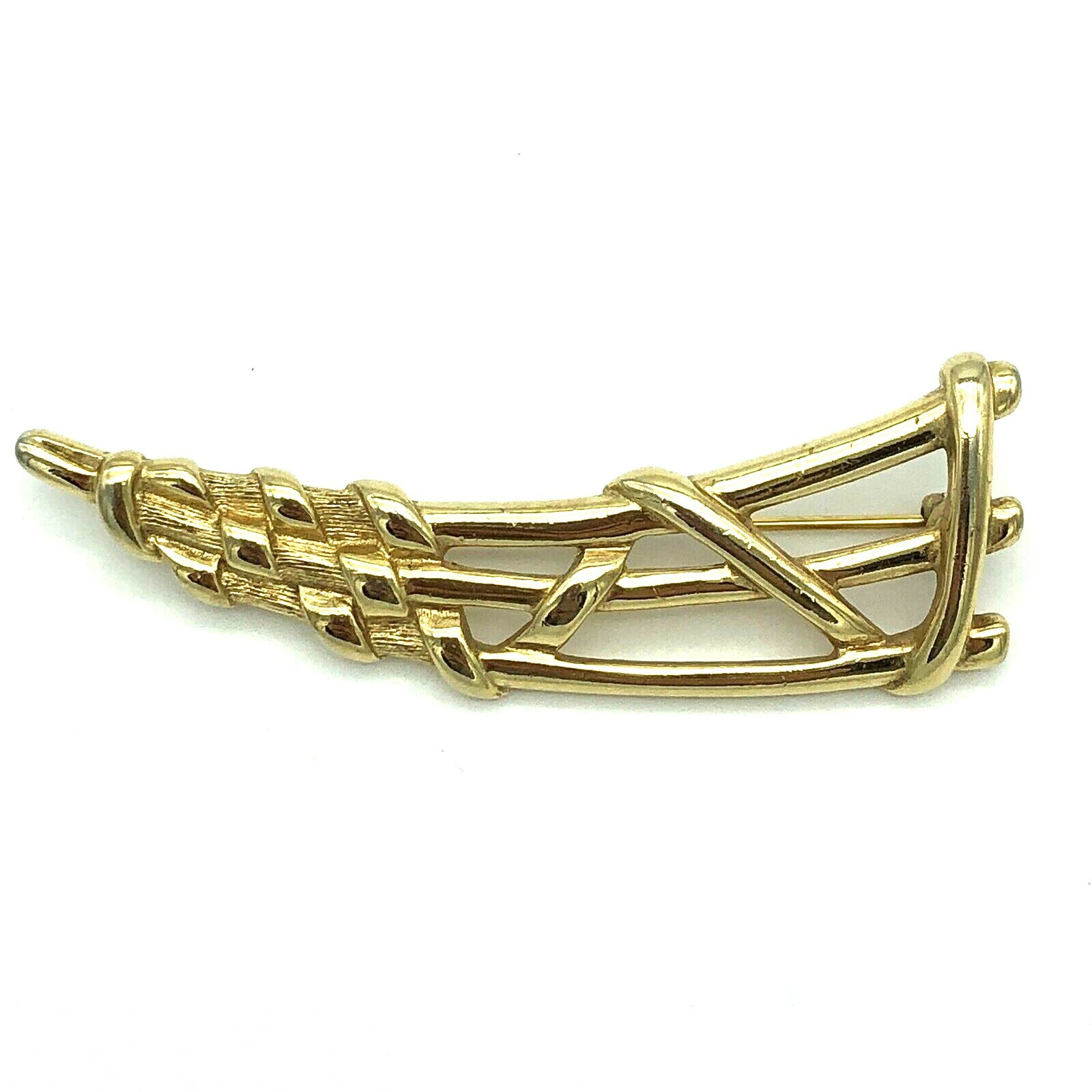 Monet Brooch Modernist Polished Textured Woven Ribbon… - Gem