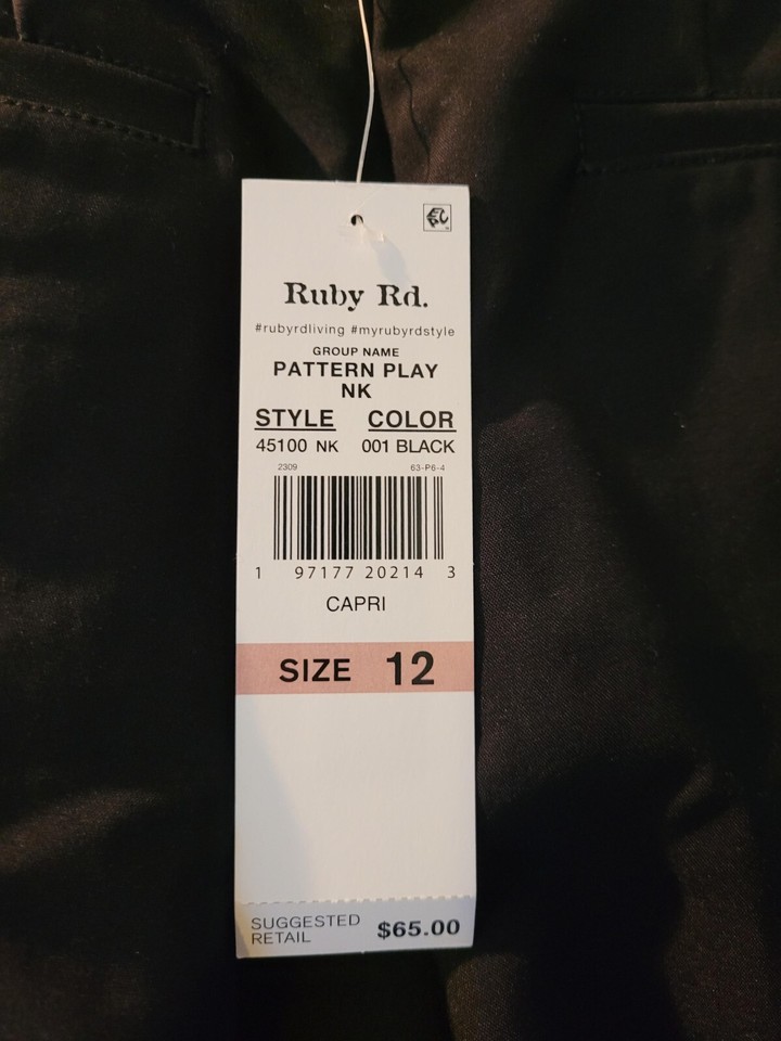 NEW Ruby Road Women Cropped Pants Capris Size 12 Black Cotton Stretch ...