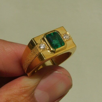 Mens Natural Emerald 18k Solid Gold Ring / Emerald rings for men, give ...