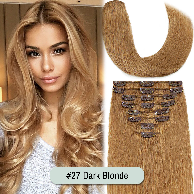Clip-in 100% Real Remy Human Hair Extensions Highlight Medium Long Full ...