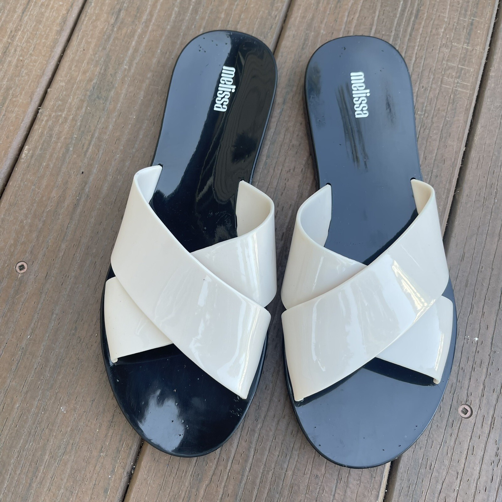 Melissa Jelly CRIS Cross Sandals Black / Cream size 3… - Gem