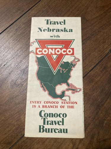 Vintage 1930's CONOCO gasoline station Travel Bureau Map Nebraska | eBay