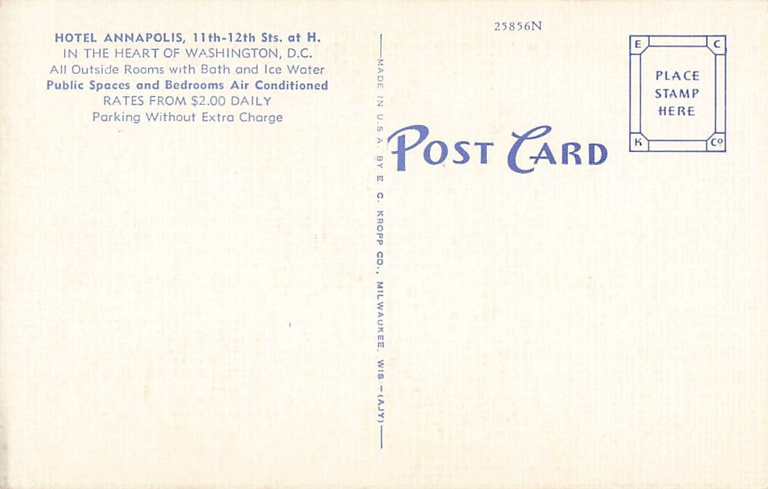 Postcard Hotel Annapolis Washington DC | eBay