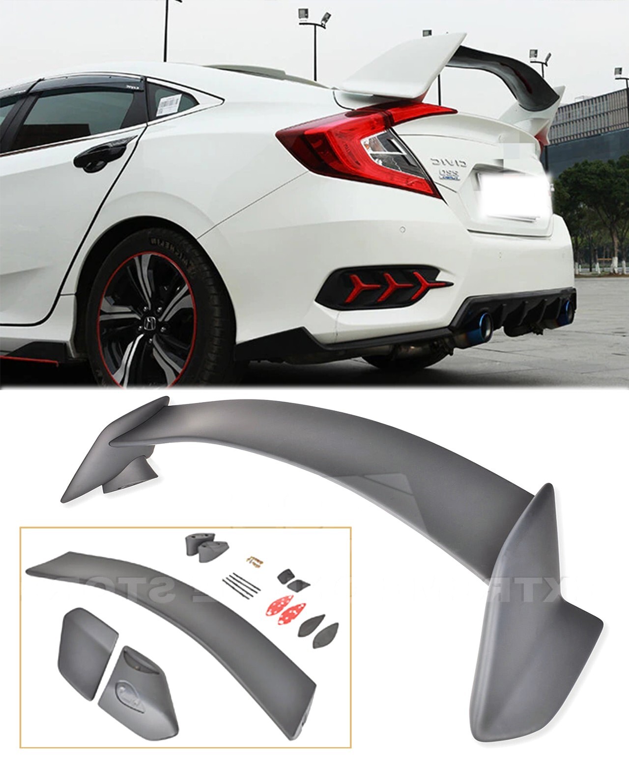 Type R Style Spoiler For 16-21 Honda Civic Sedan 4Dr Rear Trunk Wing ...