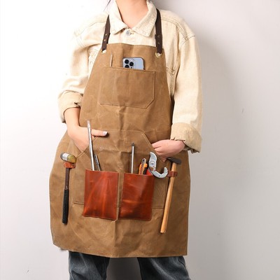 Waxed Canvas Work Shop Apron Tool Work Apron for Men & Women Leather ...