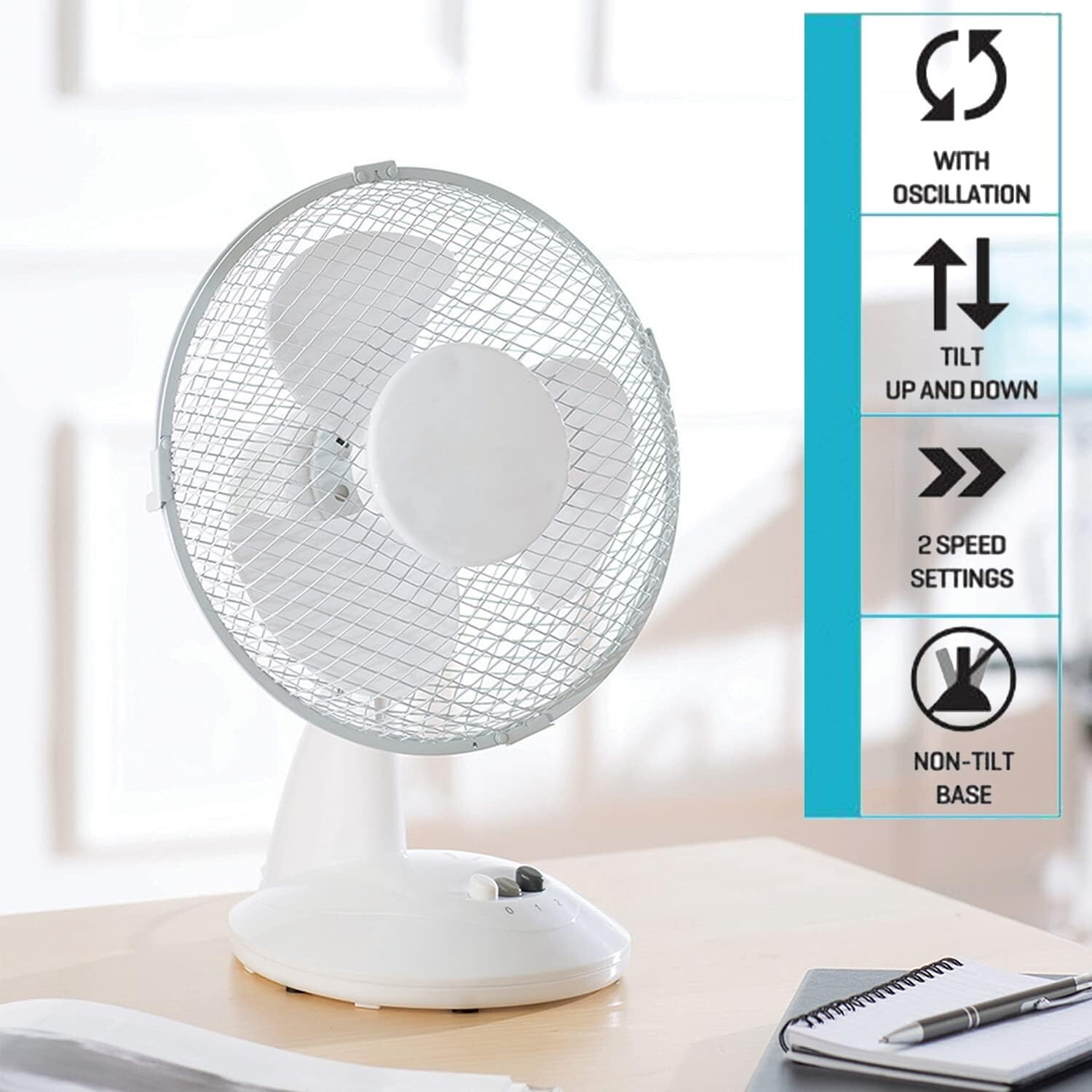 Daewoo COL1062 9-Inch Table Fan, Portable Desk Fan for Home/Office, 2 ...