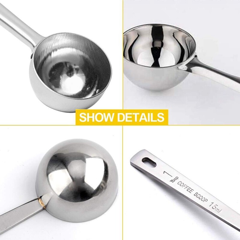 Coffee Measuring Scoop 1 Tablespoon Long Handle Stainless Steel Spoon ...