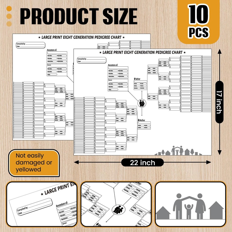 10 Pieces Blank Genealogy Charts Family Tree Charts to Fill in Pedigree ...