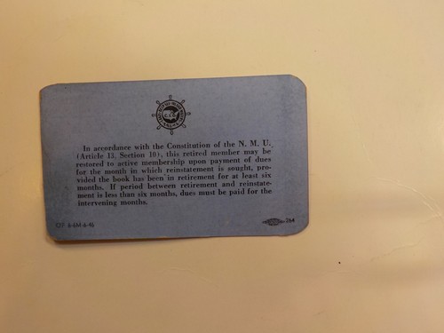 WW2 Merchant Marine Card National Maritime Union Of America World War ...