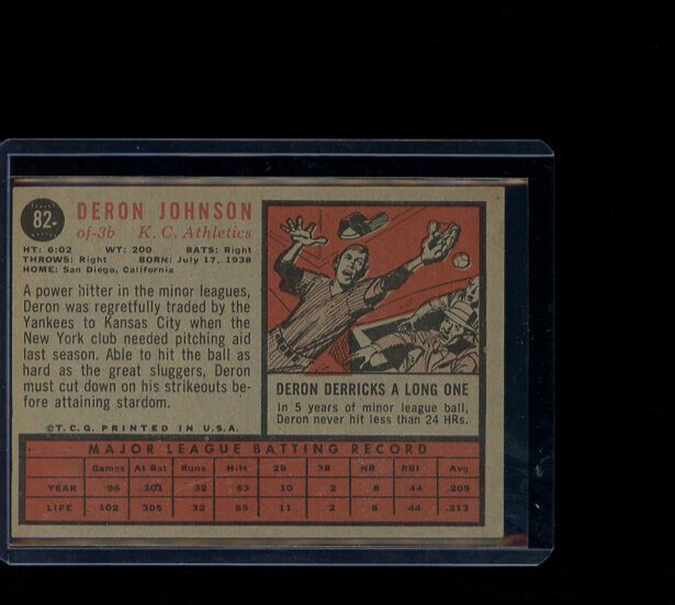 1962 Topps Kansas City Athletics Baseball Card #82 Deron Johnson | eBay