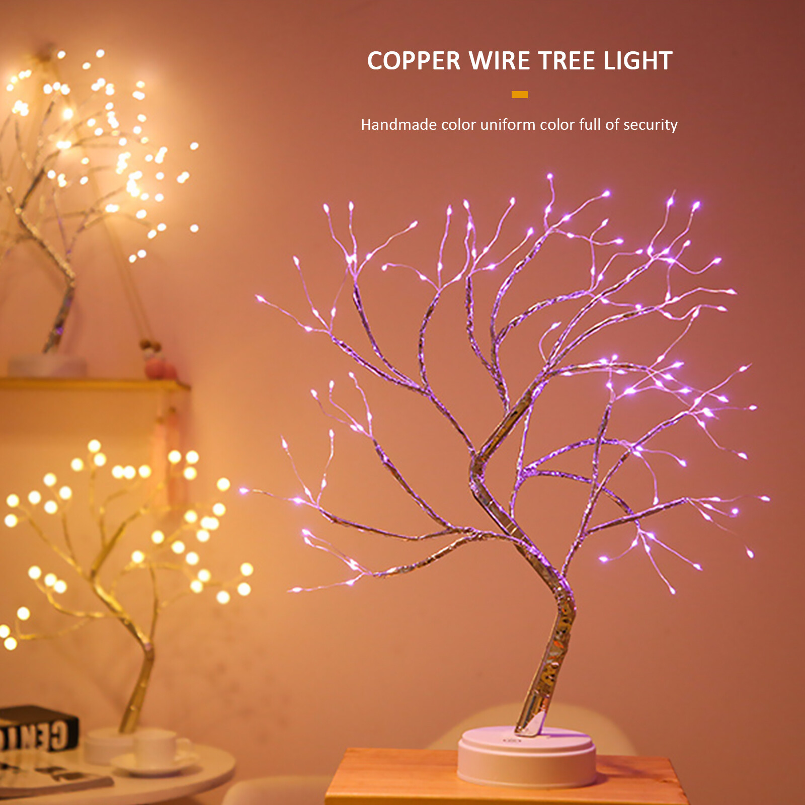20 inch Tabletop Bonsai Tree Light 108 LED Copper Wire Lamp (Pink) | eBay